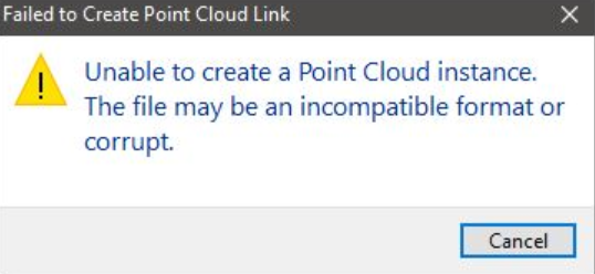 "Unable to create a Point Cloud instance. The file may be an ...