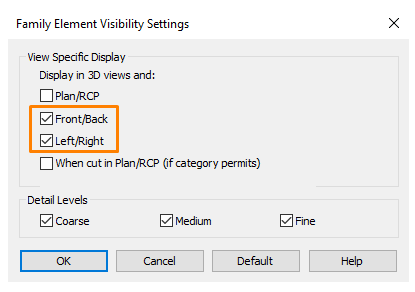 Different window family display depending on the elevation position in ...