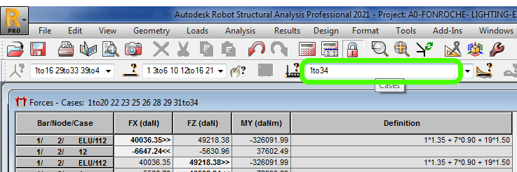 How to display the envelope of internal forces or reactions for a selection of combinations in ...