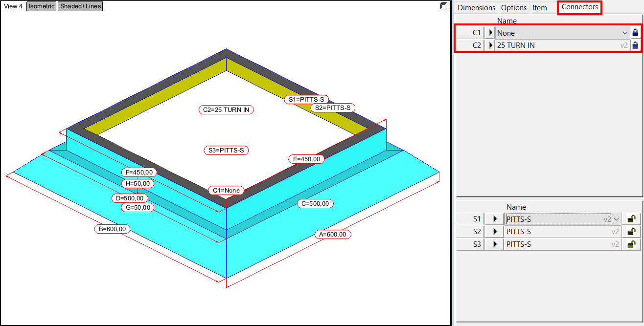Flanges subtracted from the developments of pattern CID 153 when using ...