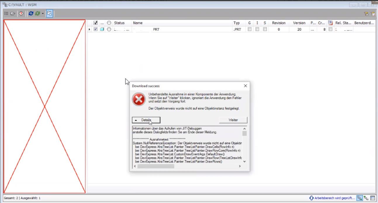 Creo Browser Shows Unhandled Exception And Wrong Display With Red Box And Cross