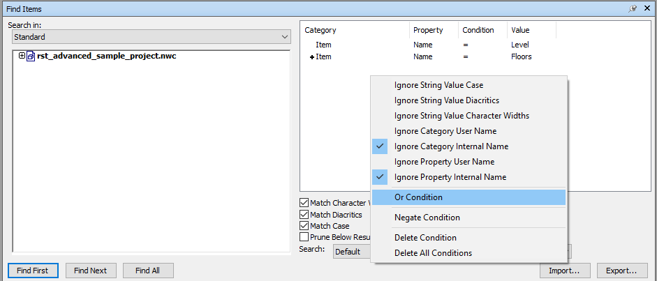 How to hide elements in Navisworks using Find Items and Search sets