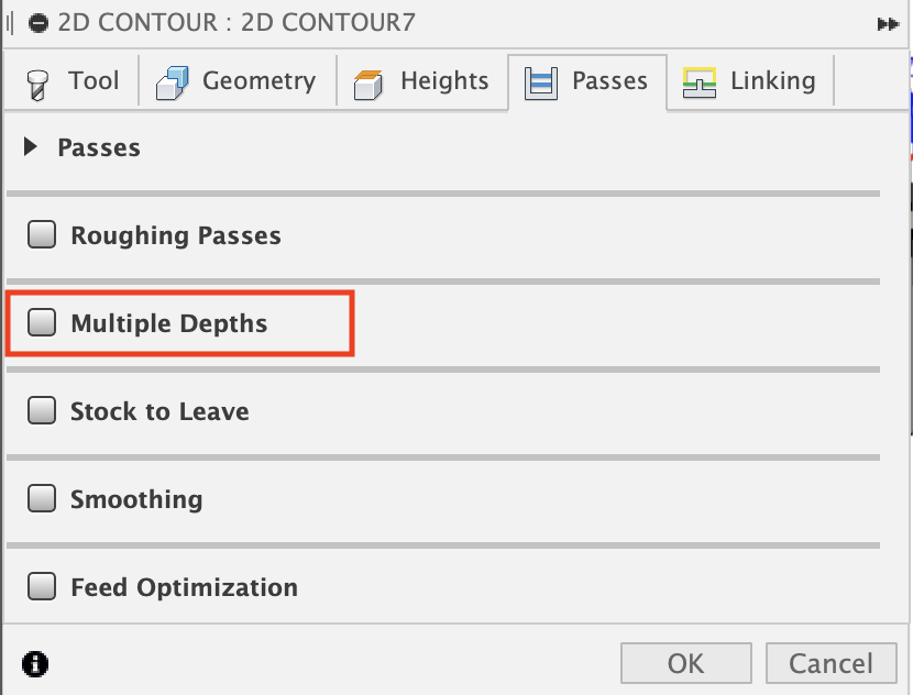 Multiple Depths option is missing in 2D Contour toolpath in Fusion
