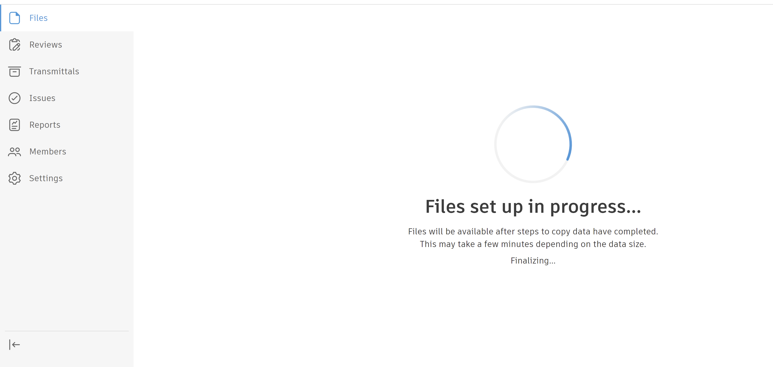 "Files set up in progress..." keep being displayed after creating a project from a template on ...
