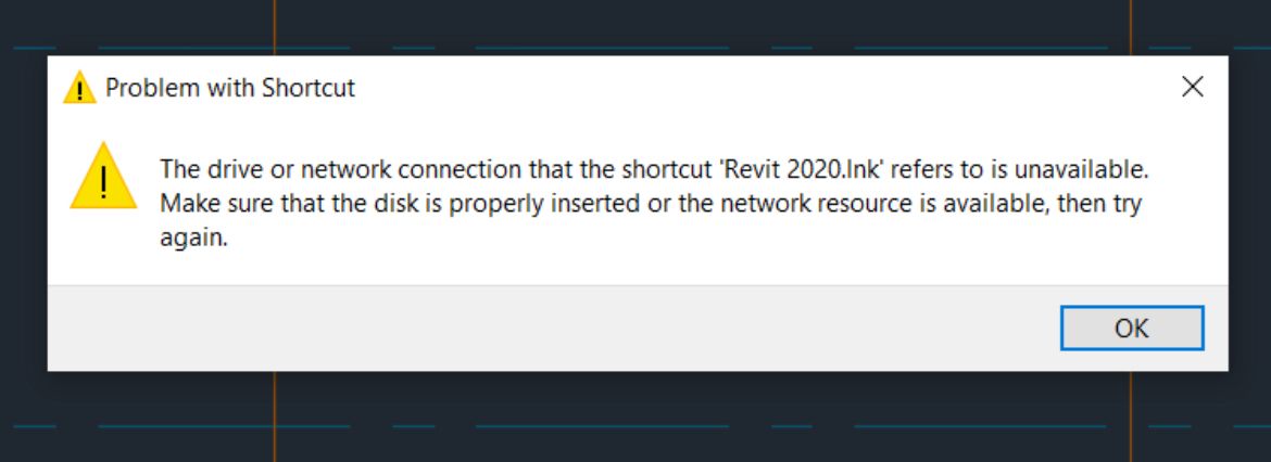 "Problem with Shortcut" warning when launching Revit