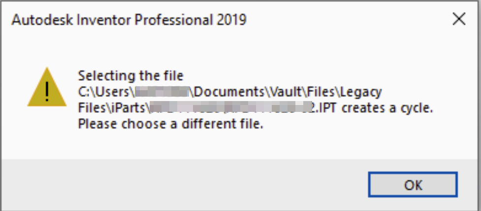 "Selecting the file creates a cycle. Please choose a different file ...