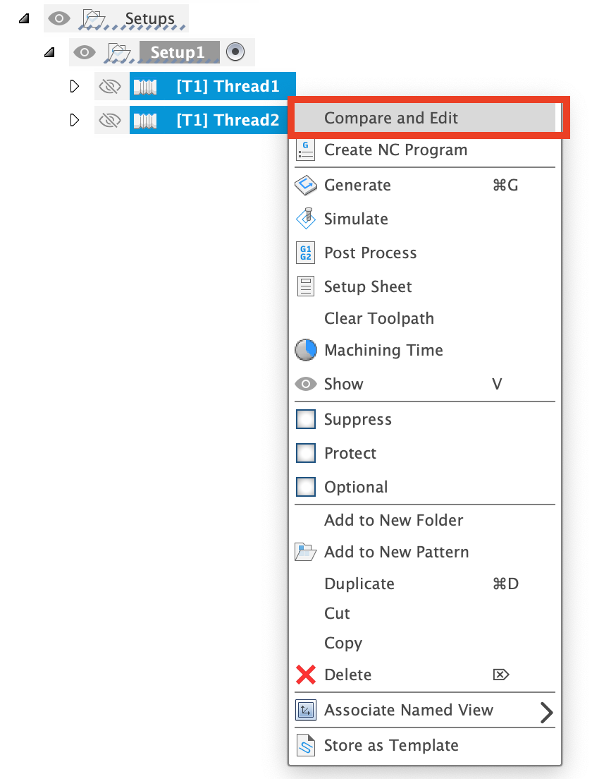 How to compare toolpath inputs in Fusion 360