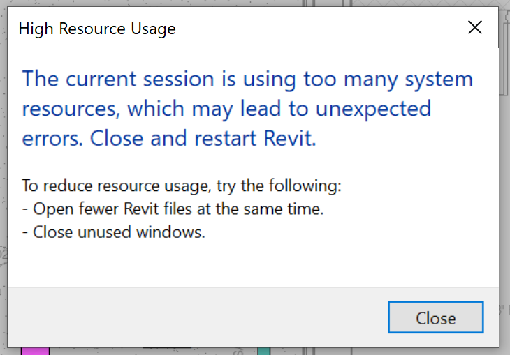 "The current session is using too many system resources, which may lead to unexpected errors ...