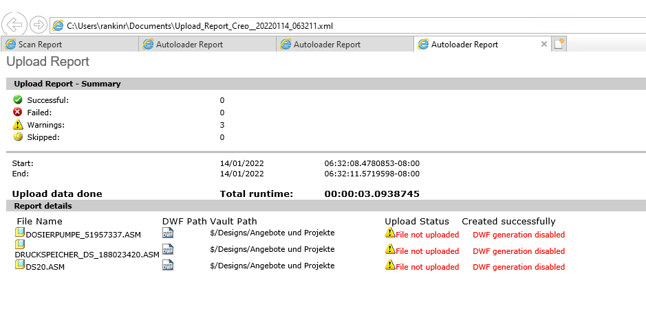 Successfully Scanned files in Creo Autoloader Fail Upload to Vault