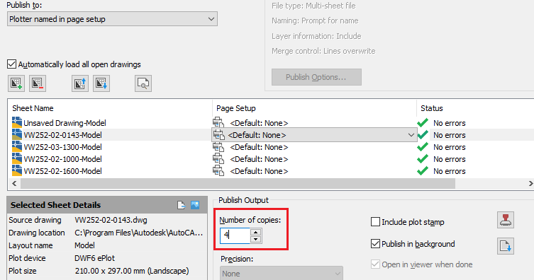 Cannot publish or plot multiple copies to physical plotter in AutoCAD products