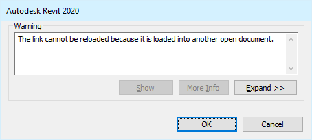 "The link cannot be reloaded because it is loaded into another open document" when reloading a ...