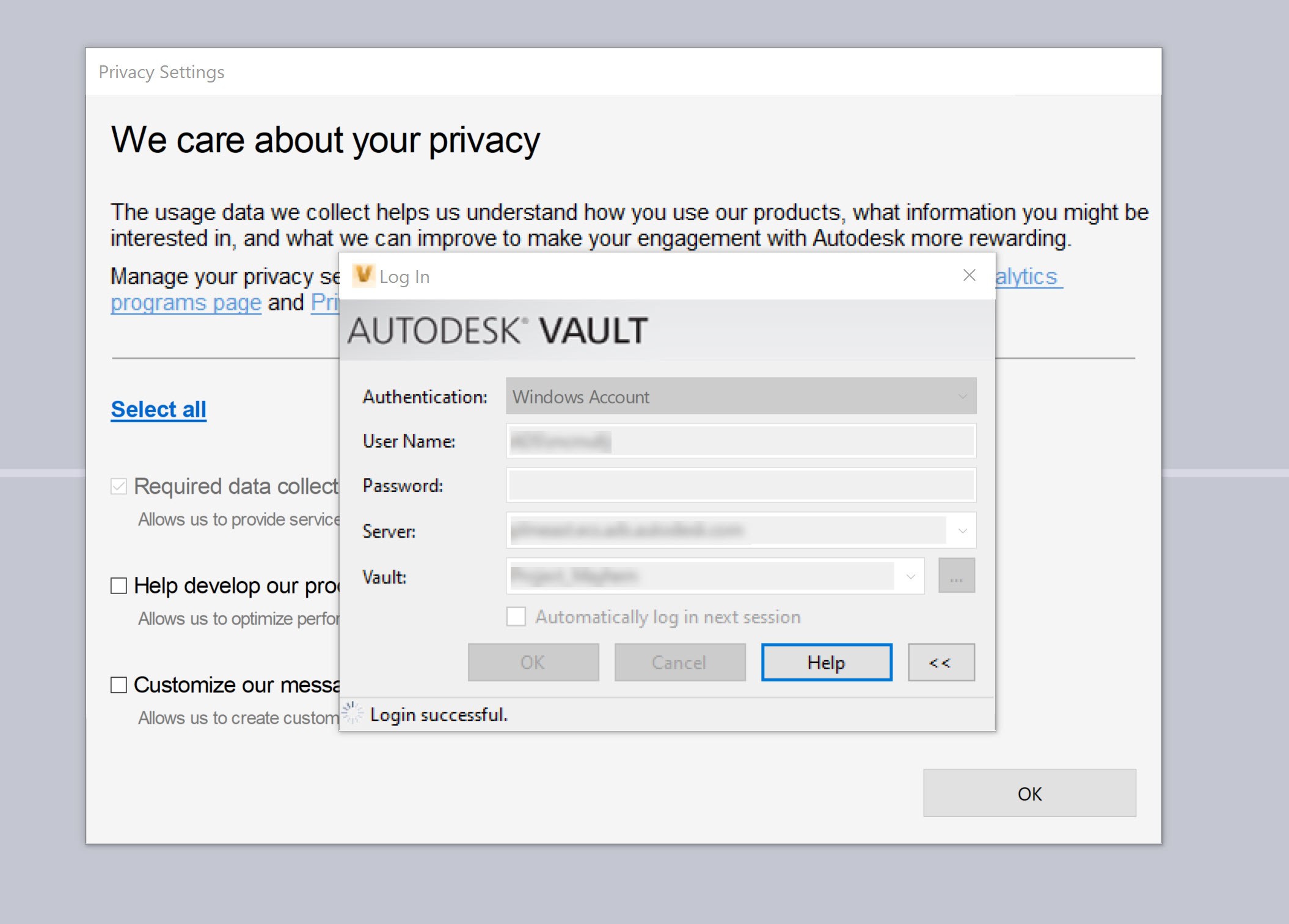 Privacy Settings block Vault Client login