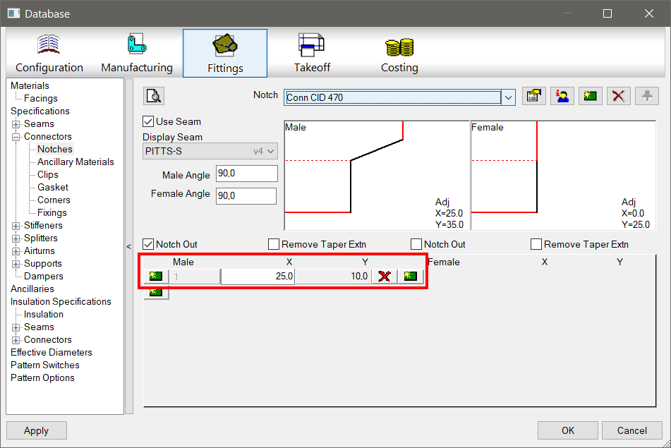 How to apply Vee Fold Notches on pattern CID 470 in CAMduct
