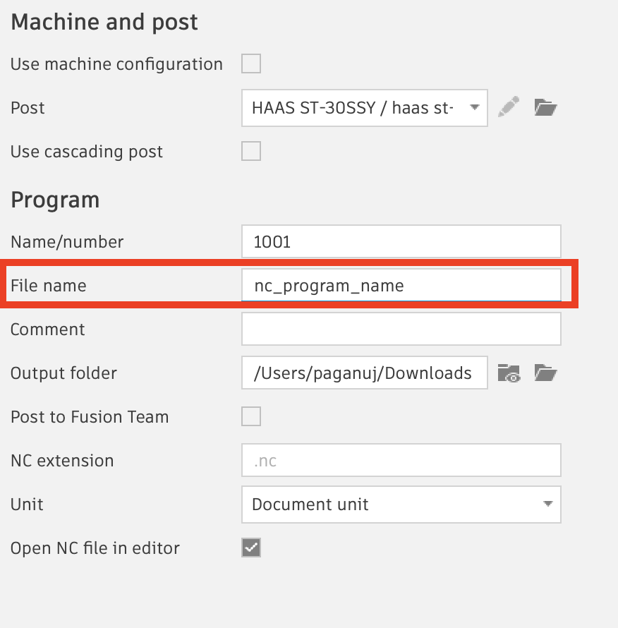 在Fusion 360中进行后处理后，NC程序不生成文件资源管理器来命名文件