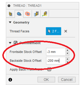 "Failed to generate toolpath" when turning an external thread in Fusion 360