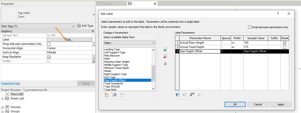 How to tag the tread depth of a spiral stair at the specified offset ...