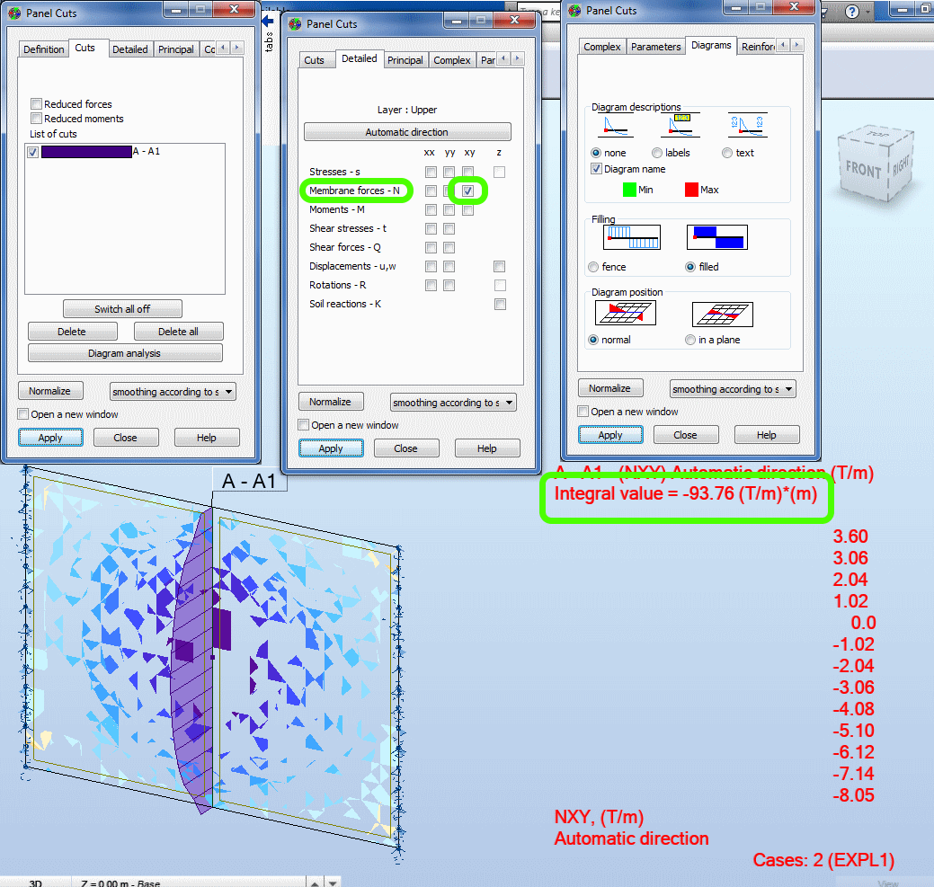 How to display in-plane shear along the common edges of 2 FE panels in ...