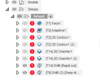 When changes are done in setup it shows a error symbol in toolpaths in ...