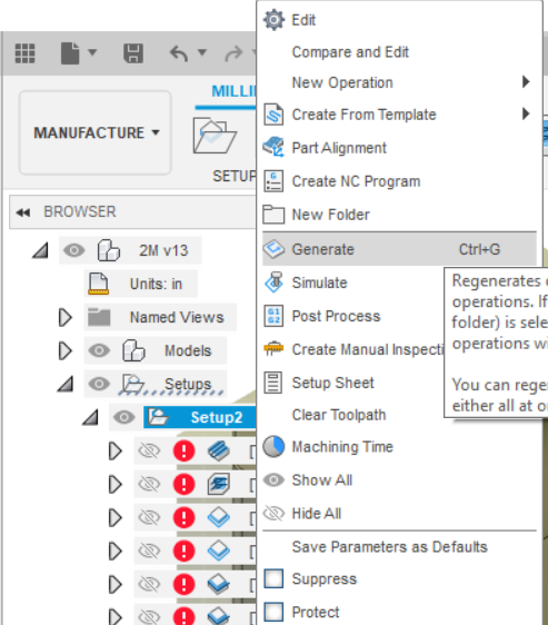 When changes are done in setup it shows a error symbol in toolpaths in ...