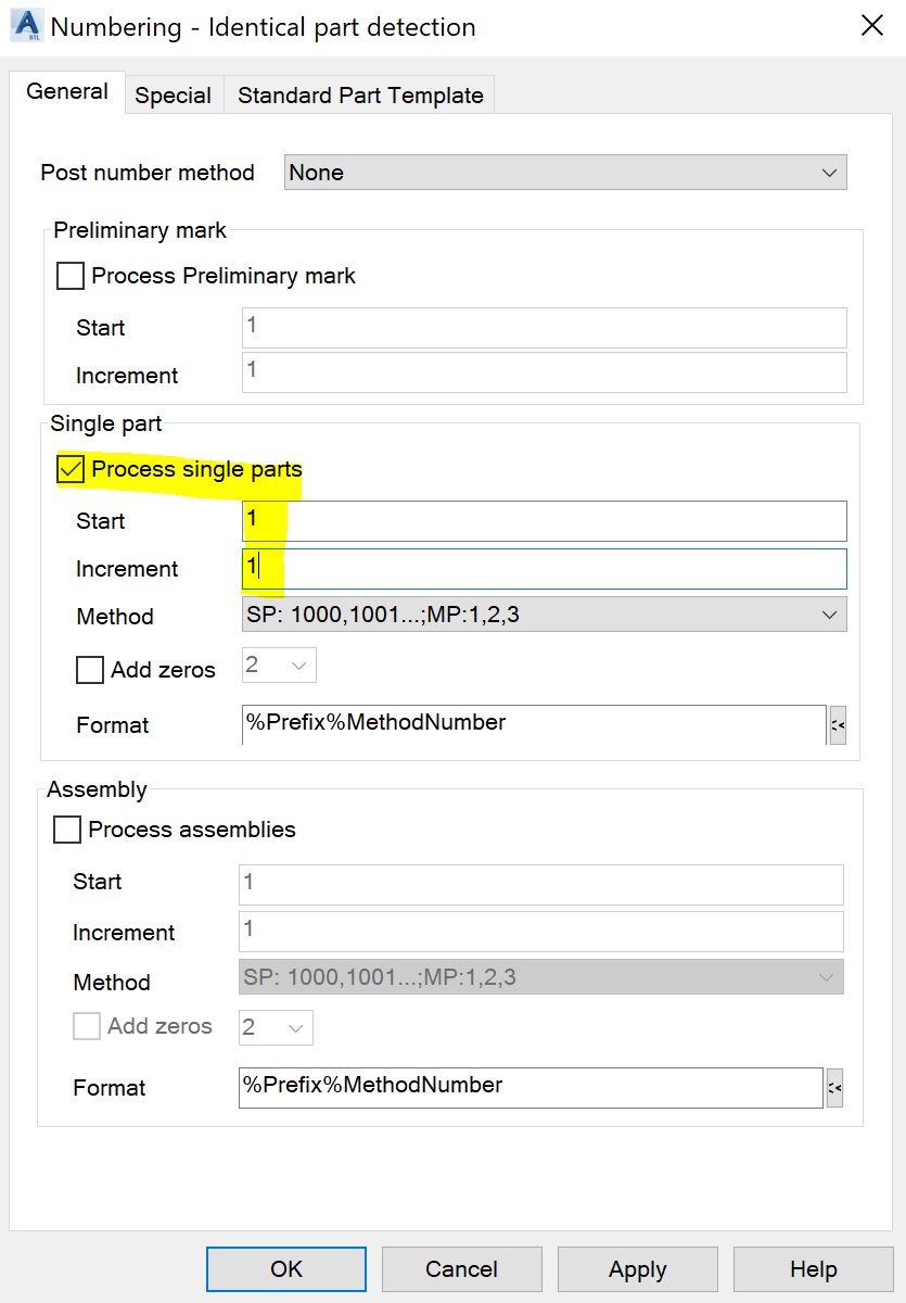 Part marks missing in the BOM on drawing table in Advance Steel