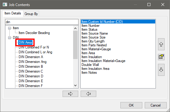 "항목 면적 특성에 CAMduct의 DIN 패턴에 대해 설정된 "최소 면적"""" 값이 표시되지 않음"