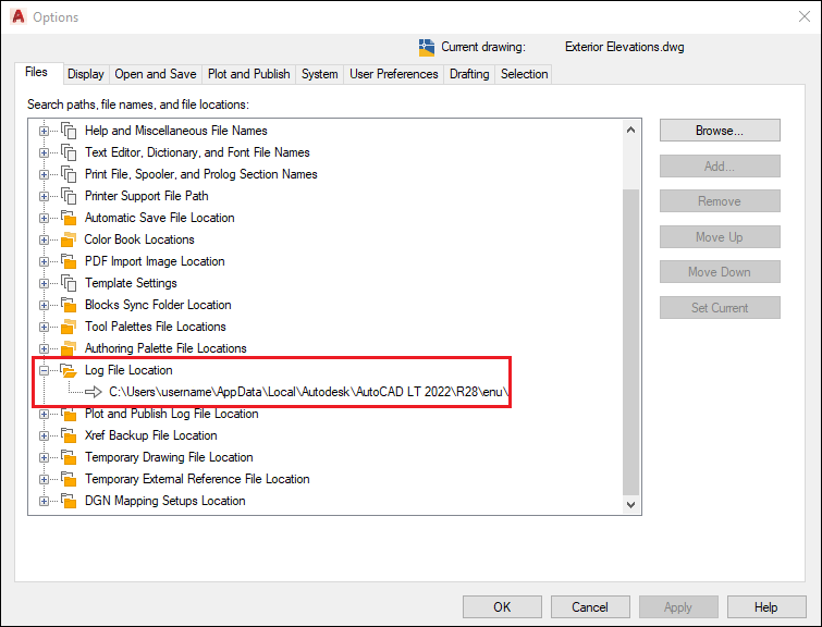 "The directory specified for log files must exist..." when applying changes to Options in ...