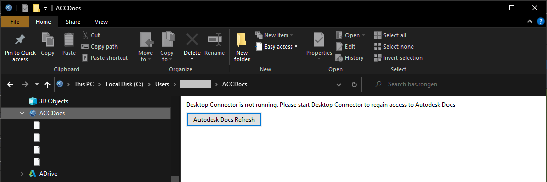 "Desktop Connector is not running" displays when accessing ACC local ...