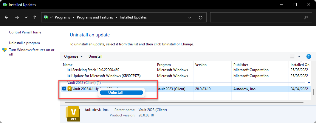 Uninstalling Autodesk Desktop Application Updates
