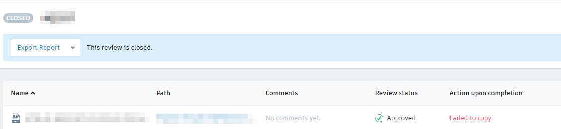 "Failed to copy" message displays after approving PDF files in BIM 360 review workflow