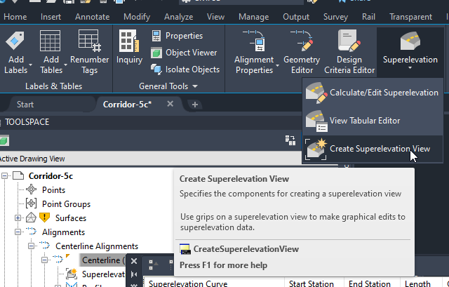 How to easily edit the superelevation table in Civil 3D