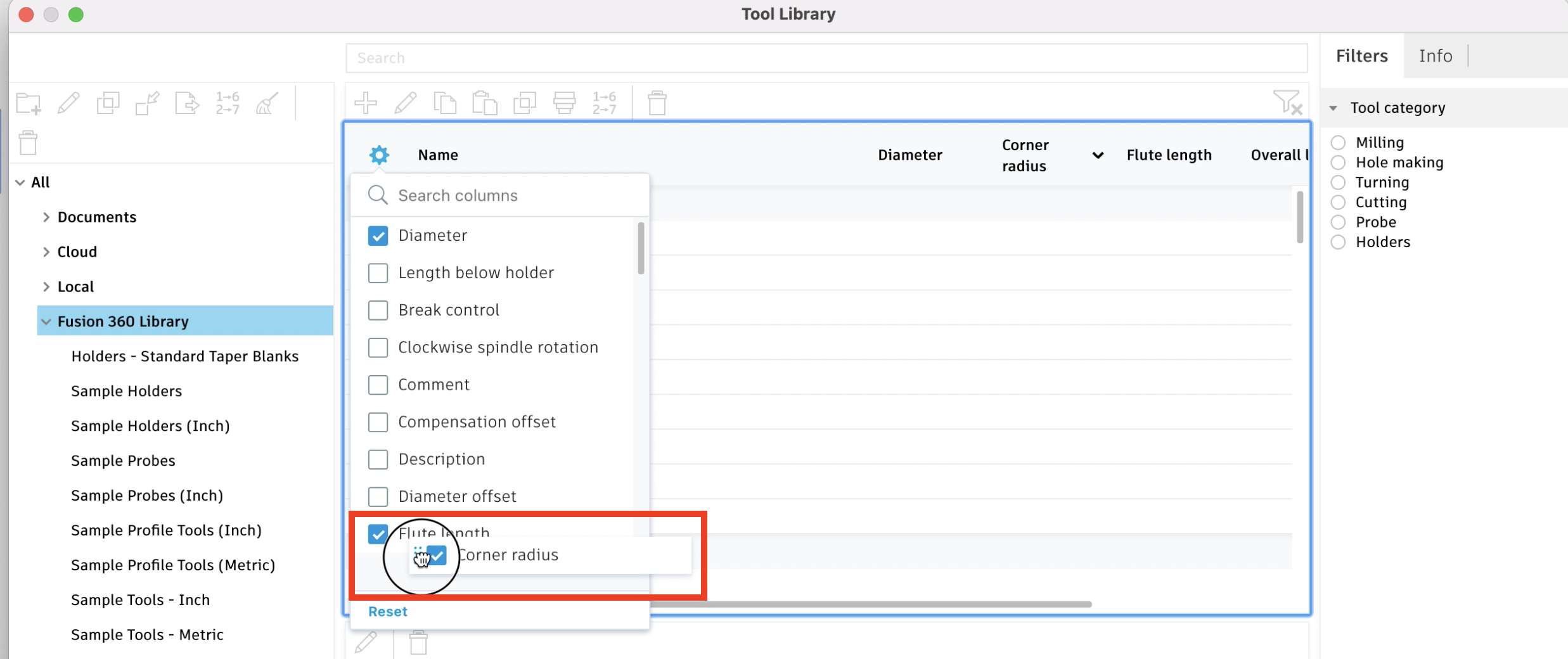 How to modify tool library fields in Fusion 360