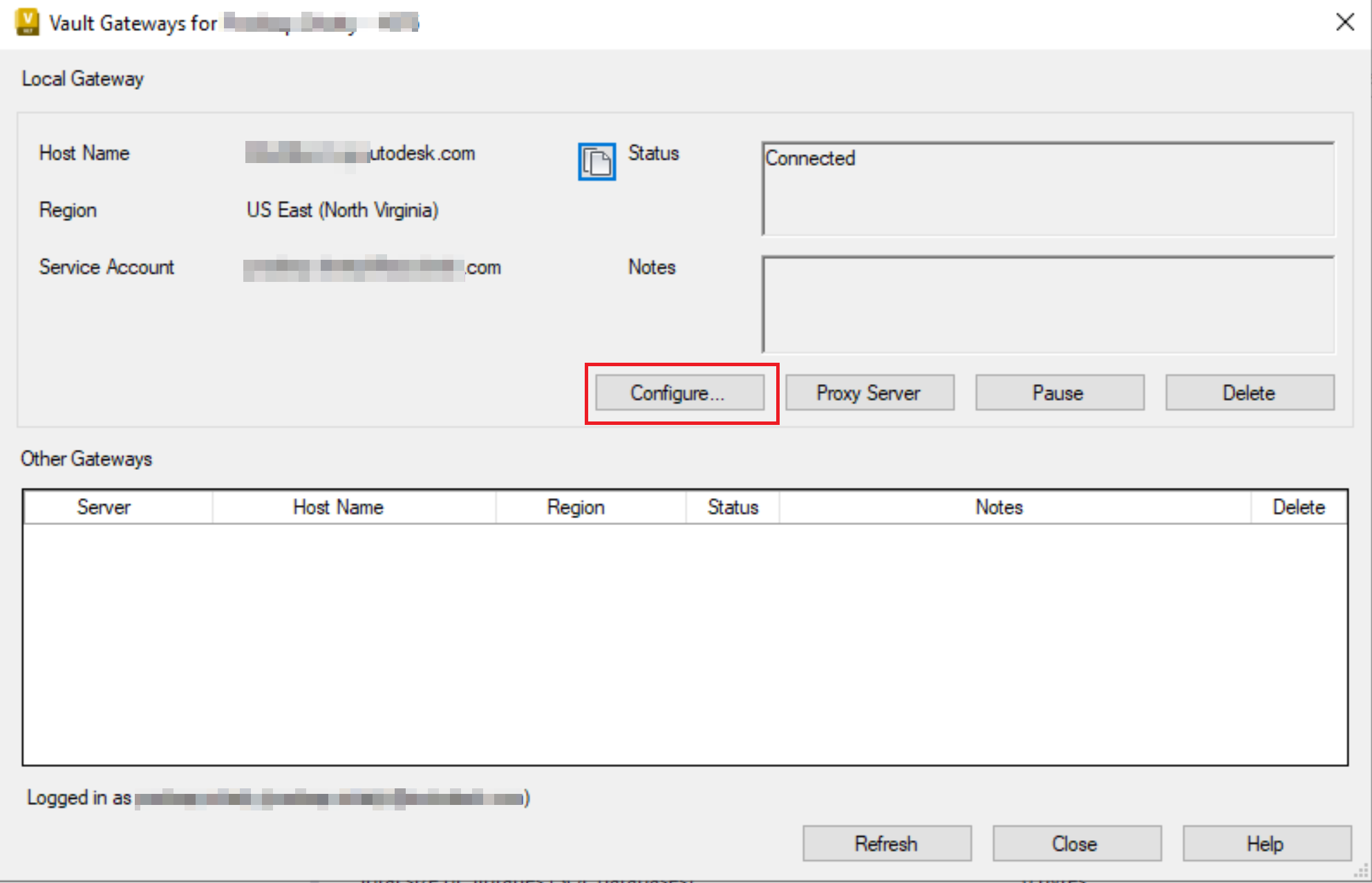 How to change the Service Account used for Vault Gateway configuration?