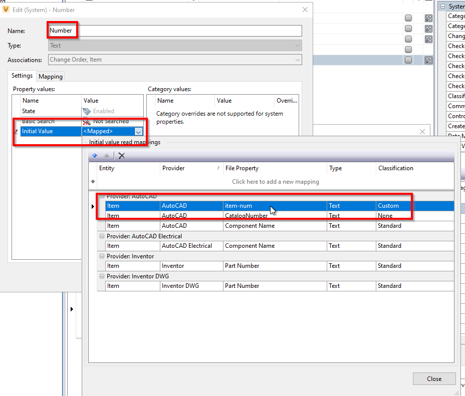 How to use a custom property for Item Number assignment in Vault for AutoCAD