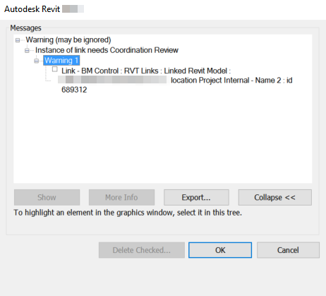 在 Revit 中插入或重新加载链接时显示“链接实例需要协调查阅”