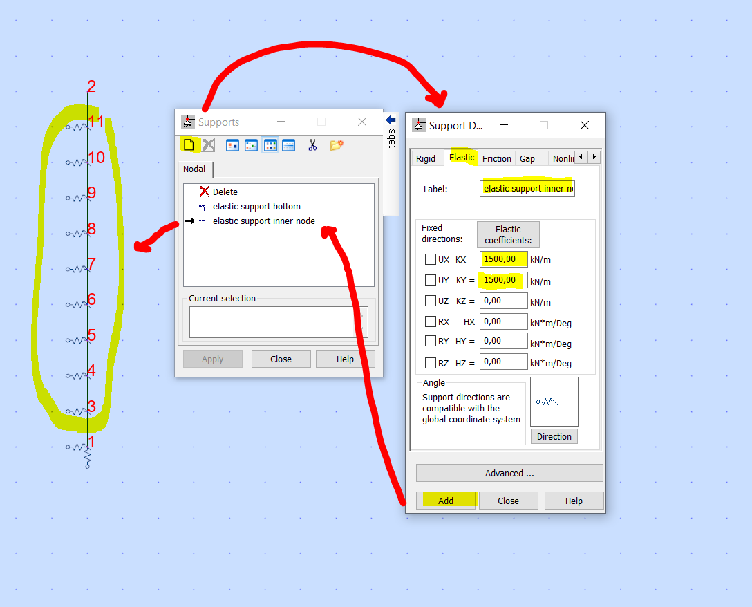 Robot Structural Analysis에서 탄성 토양에 의해 지지되는 파일을 시뮬레이션하는 방법