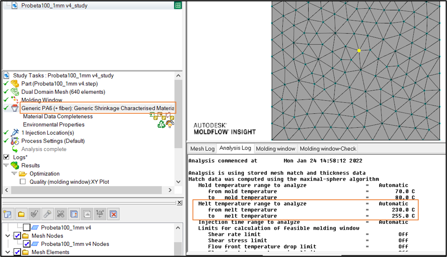 Wrong material properties displayed in a Molding Window analysis in ...