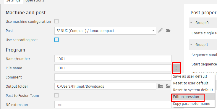 How to use expressions to change the filename when post processing NC ...