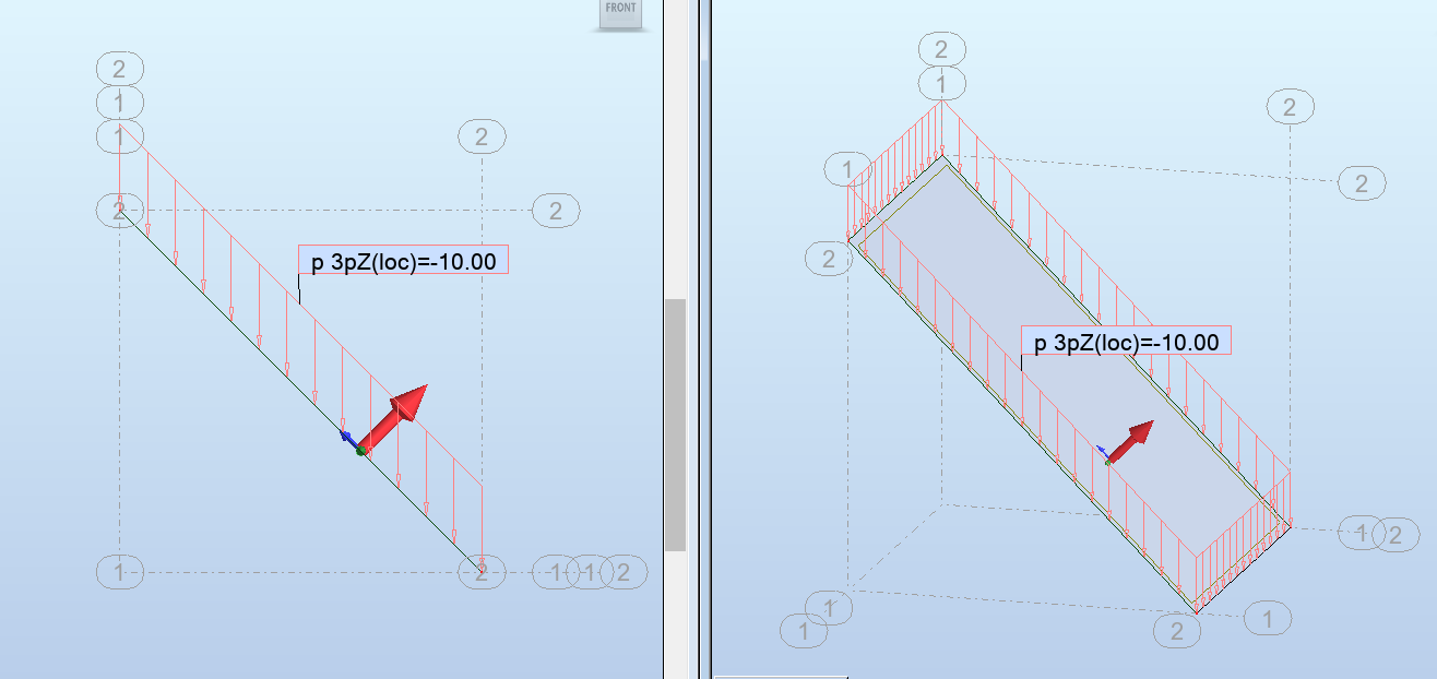 Incorrect direction of surface load on contour defined in local direction of a panel or cladding ...