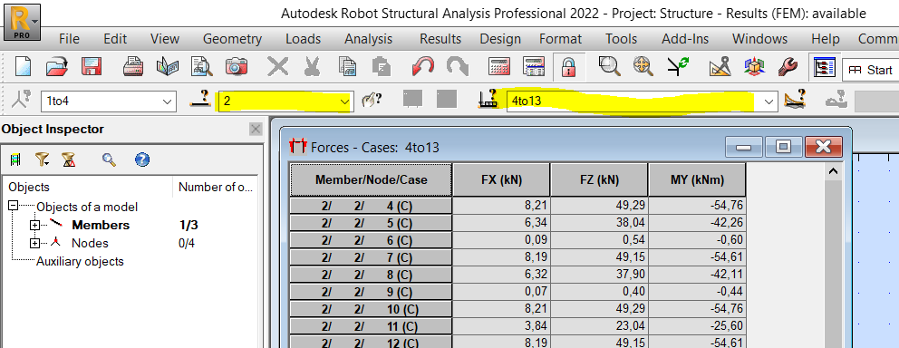 How to present extreme forces for bar members using Forces table in Robot Structural Analysis