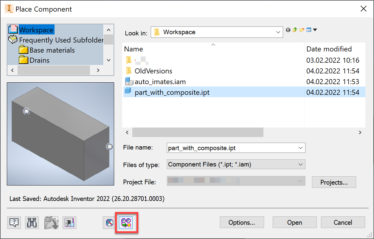 Hovering over a Composite iMate entry in the model browser leads to a crash in Inventor