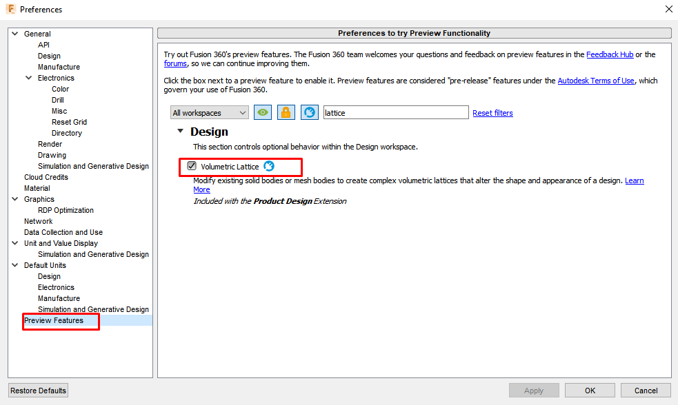 No Volumetric Lattice Button Available Under Plastic Modify Tab In Fusion