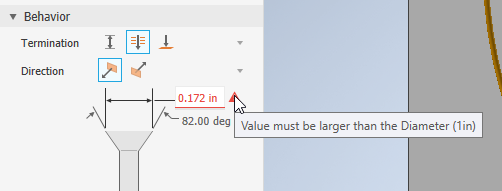 Inventor Countersink Hole is showing a Red Diamond with a white ...