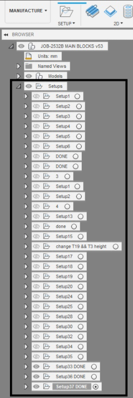 How to add multiple Setups into a Folder in the browser tree in Fusion 360.