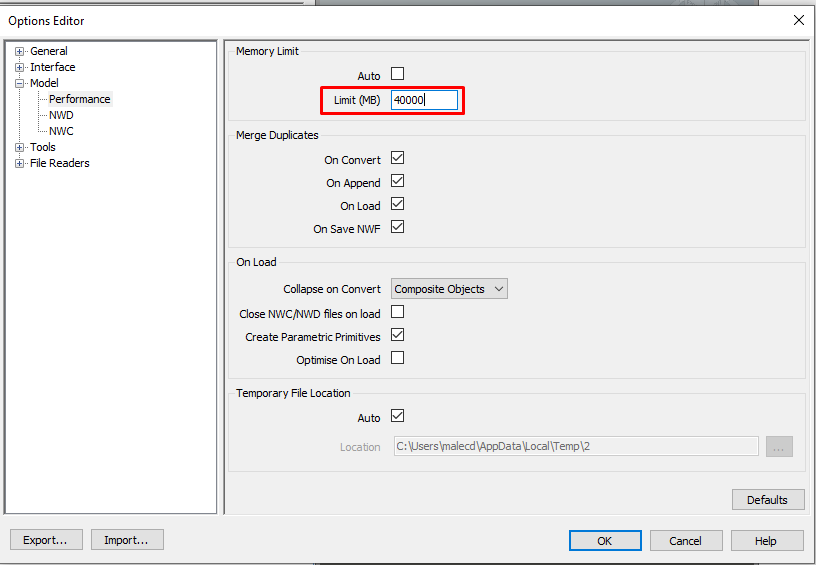 "There is not enough memory to open ...NWF" when open file in Navisworks