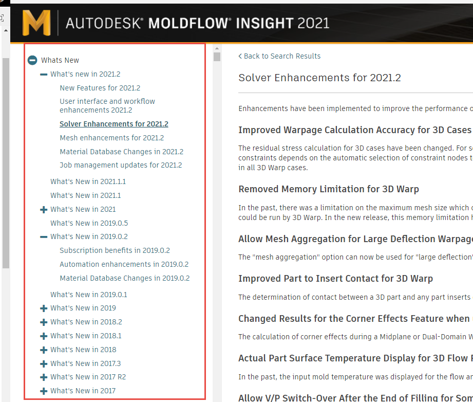 Les résultats varient selon les versions de Moldflow