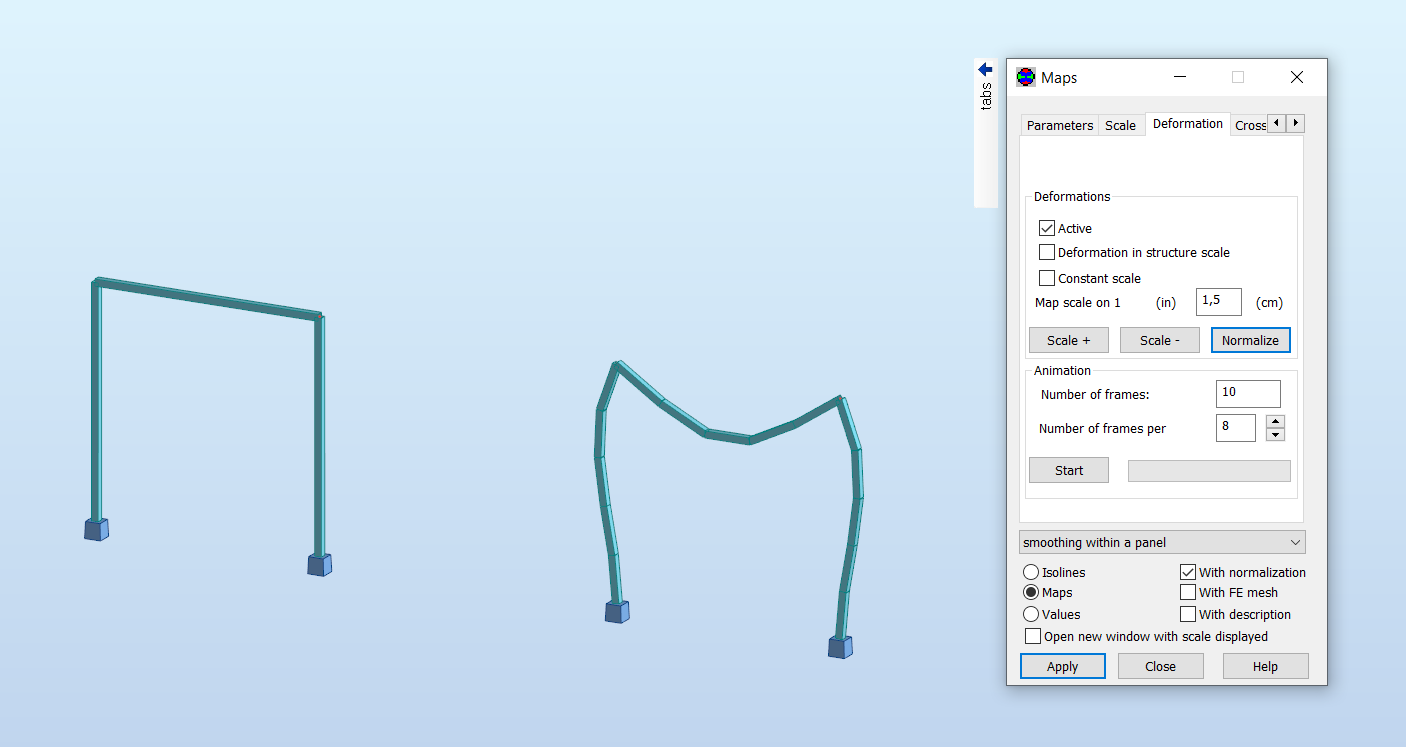 是否有可能将带激活杆件截面的结构的变形显示在 Robot Structural Analysis 中。