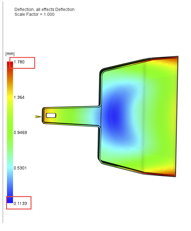 Warp scale not updating based on visible part in Moldflow
