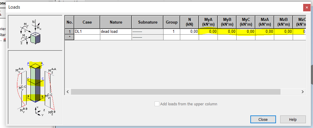 Robot Structural Analysis에서 제공된 철근 배근 모듈의 모든(3) RC 기둥 교차점에 대한 힘을 정의해야 합니까?