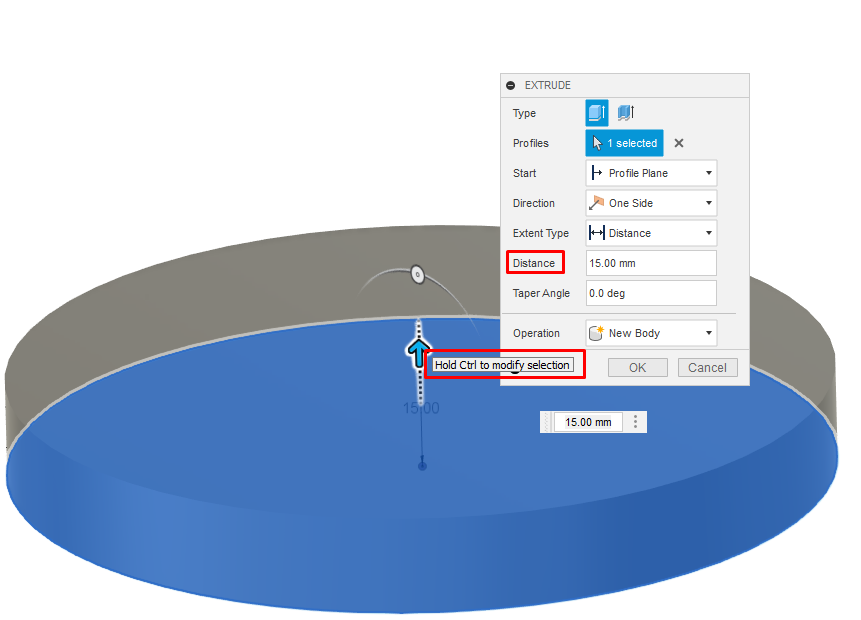 How to set the push/pull stepping distance when extruding in Fusion