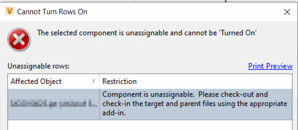 "Component is unassignable..." when Items are missing and cannot be edited in Vault